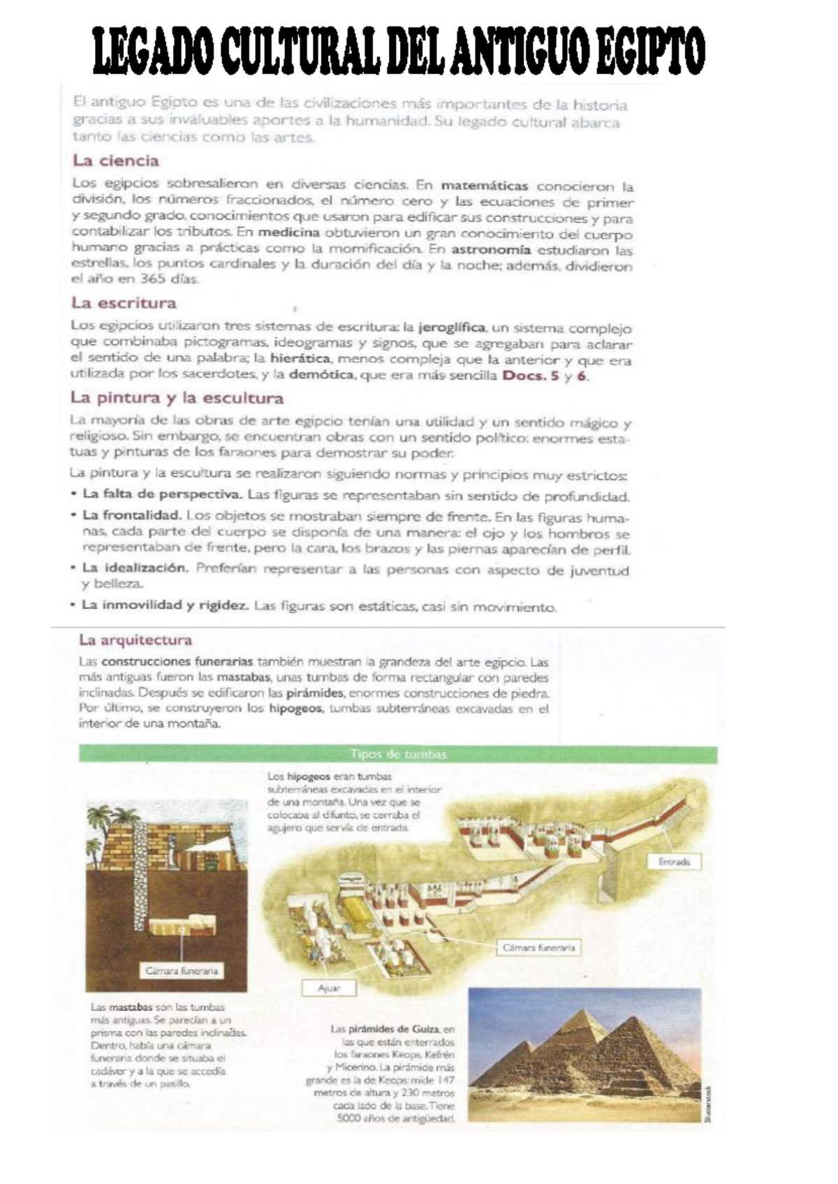 Legado Cultural DEL Antiguo Egipto - LEGADO CULTURAL DEL ANTIGUO EGIPTO El antiguo Egipto es una ...