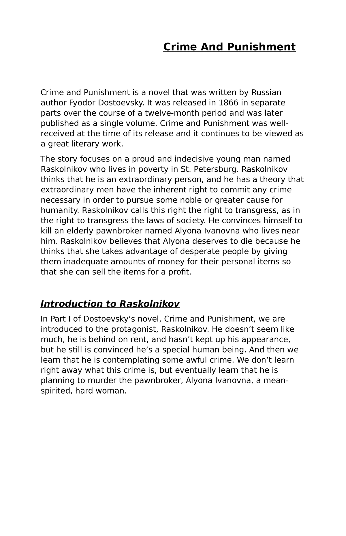 Crime and punishment analysis full - Crime And Punishment Crime and ...