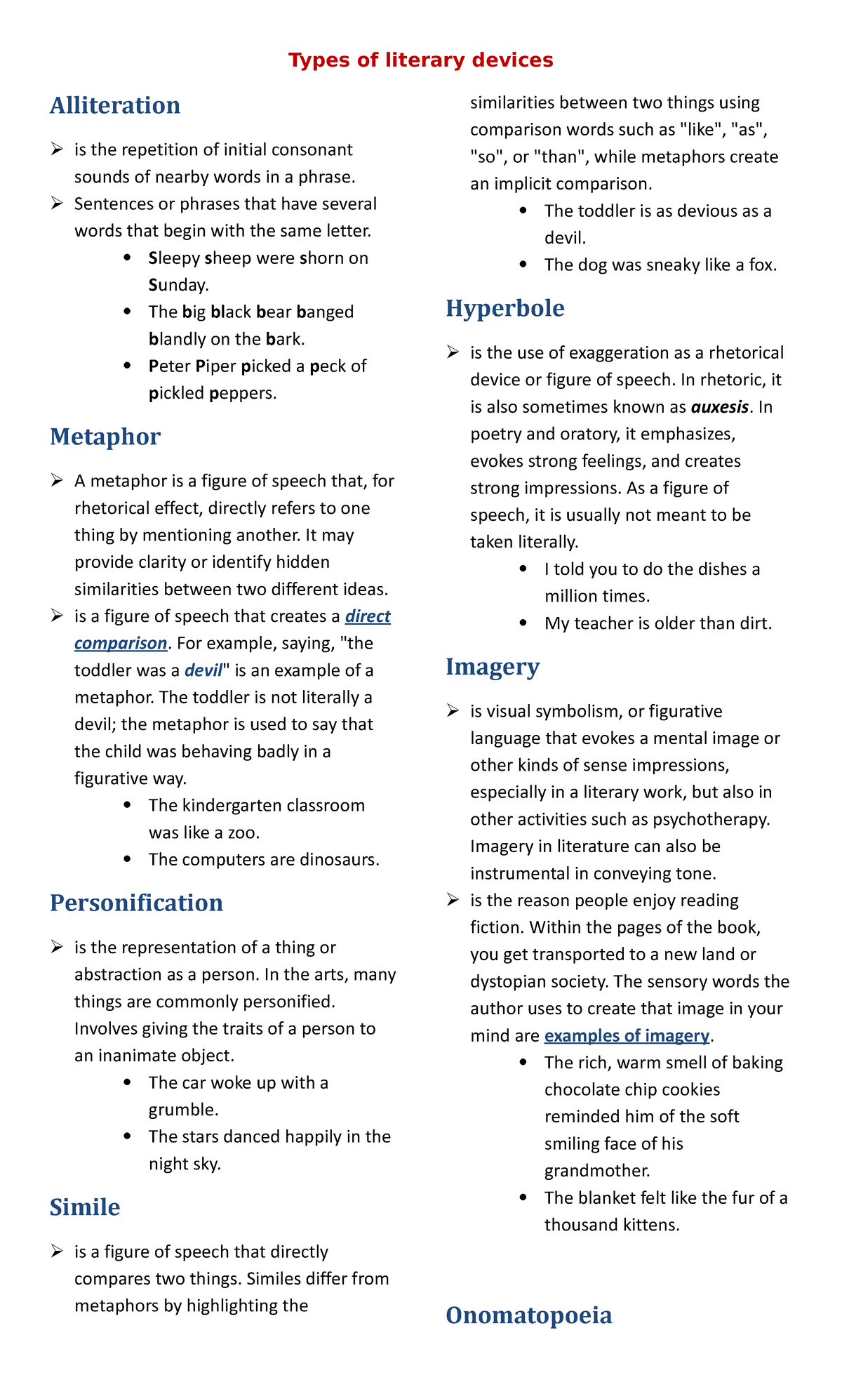 Types OF Literary Devices - Alliteration is the repetition of initial ...