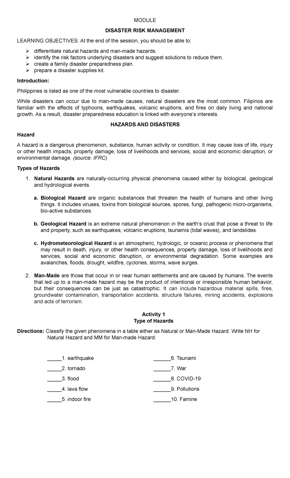 Disaster Risk Management - MODULE DISASTER RISK MANAGEMENT LEARNING ...