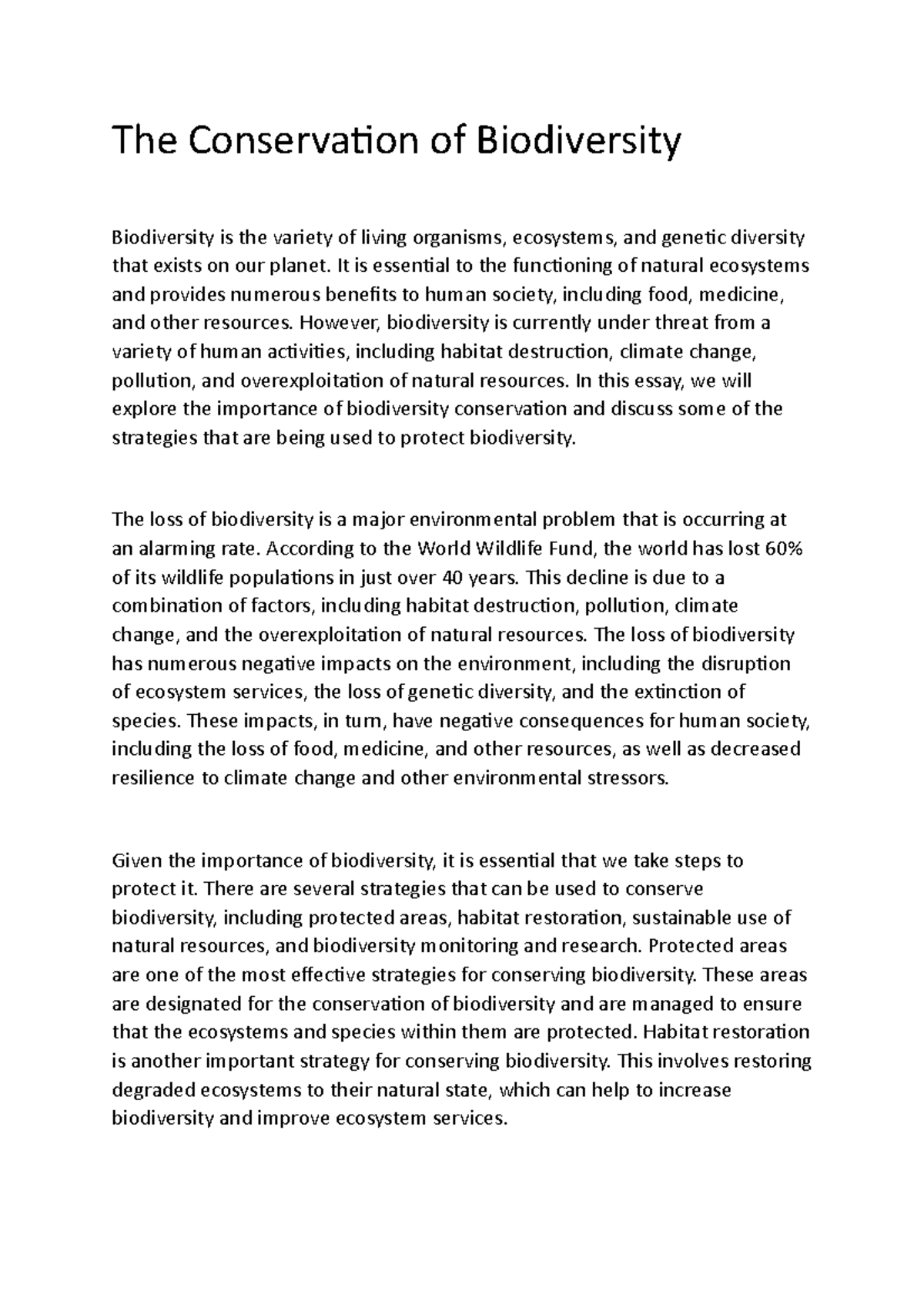 Note on The Conservation of Biodiversity - The Conservation of ...