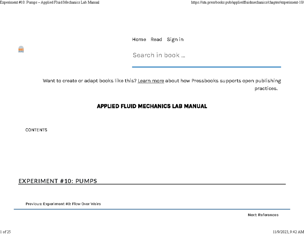 Experiment #10 Pumps – Applied Fluid Mechanics Lab Manual - Home Read ...