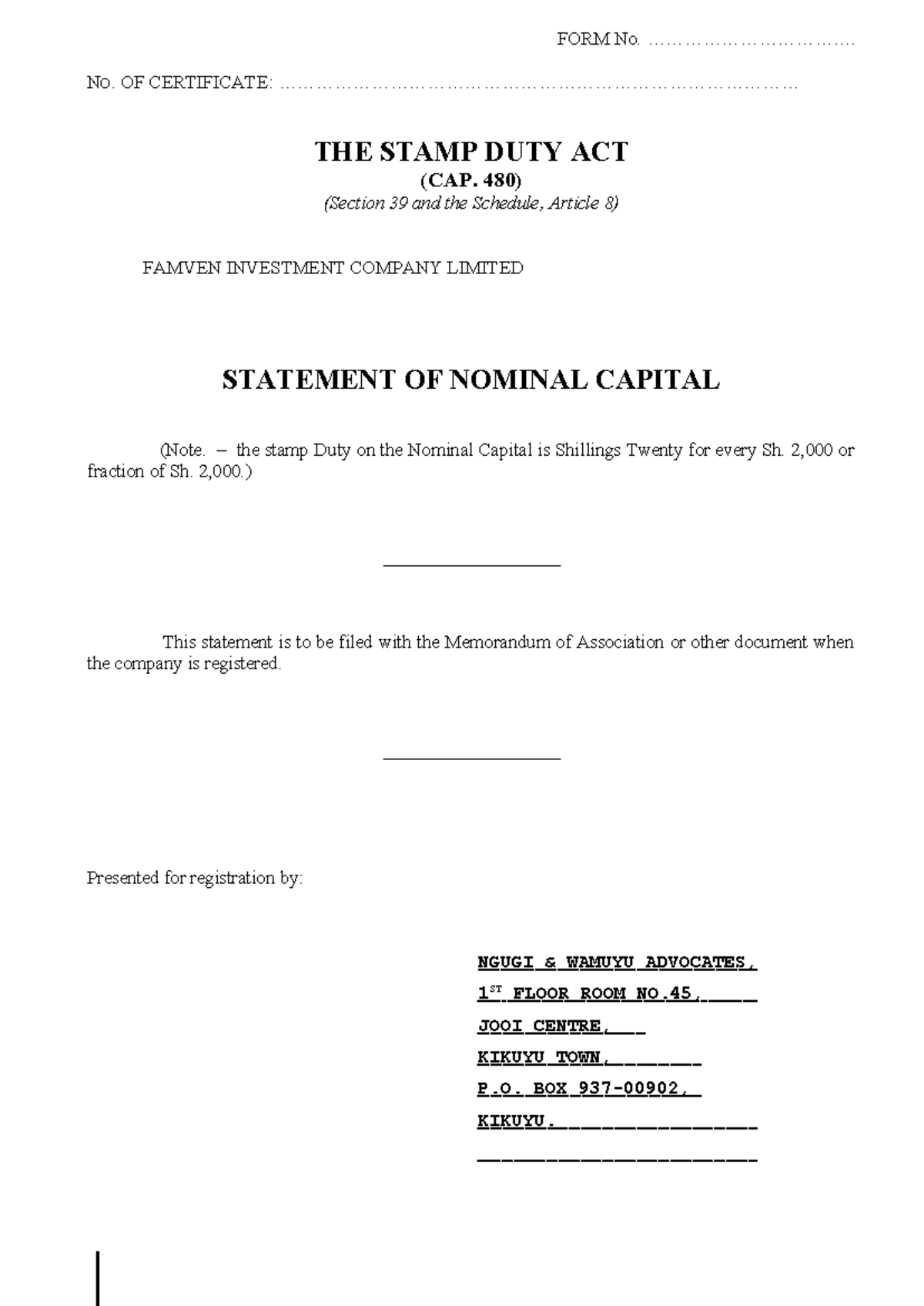 Nominal Statement - sample pleadings - FORM No ...