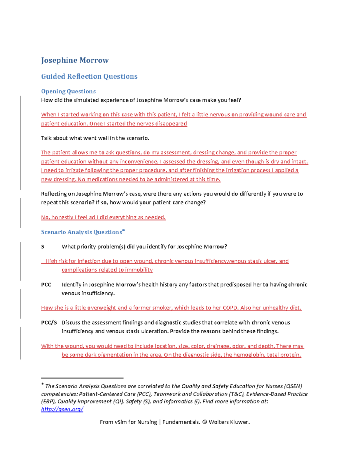 Josephine Morrow Guided Reflection Questions - Studocu