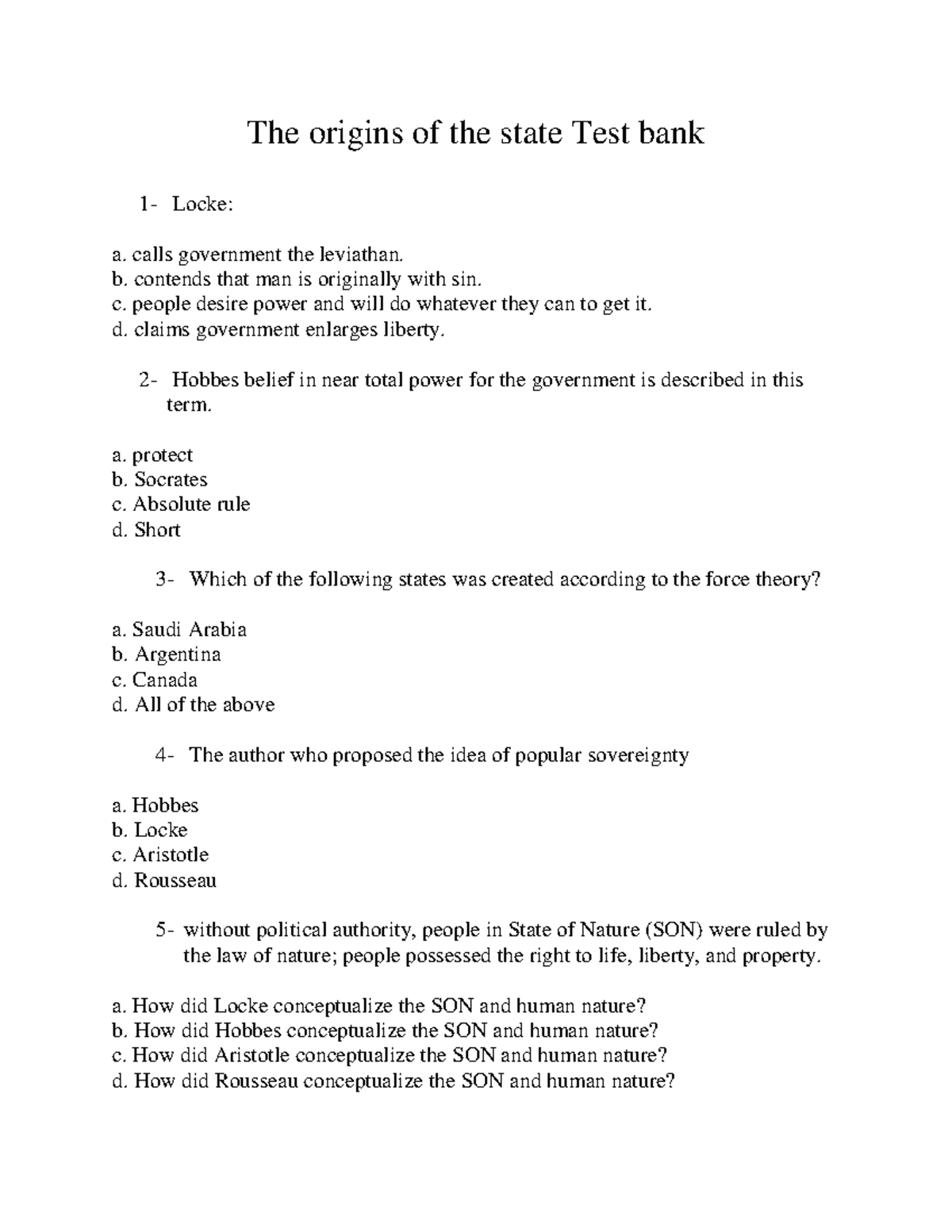 The origins of the state Test bank divine theory and social contract ...