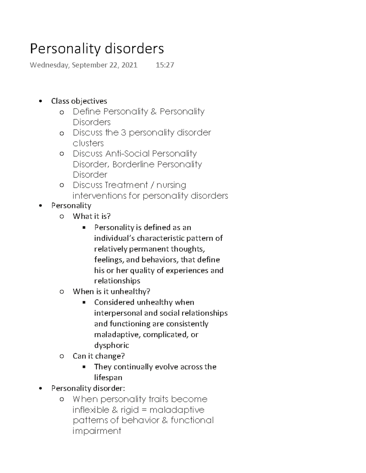 Personality disorders - Class objectives Define Personality ...