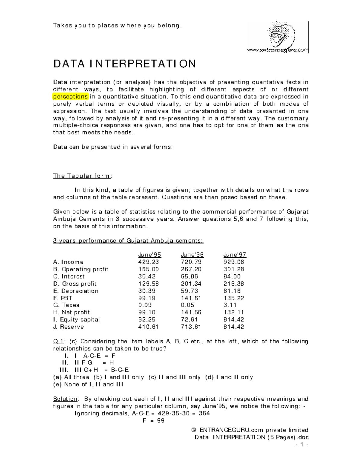 DATA Interpretation Q A ENTRANCEGURU Private Limited DATA