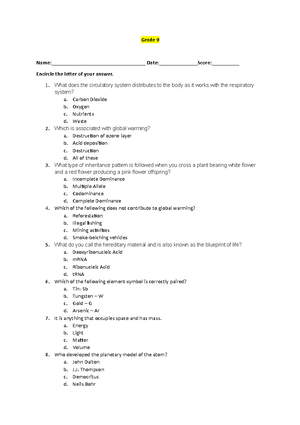 Science-Grade-7 - Summative test from first quarter to 4th quarter ...