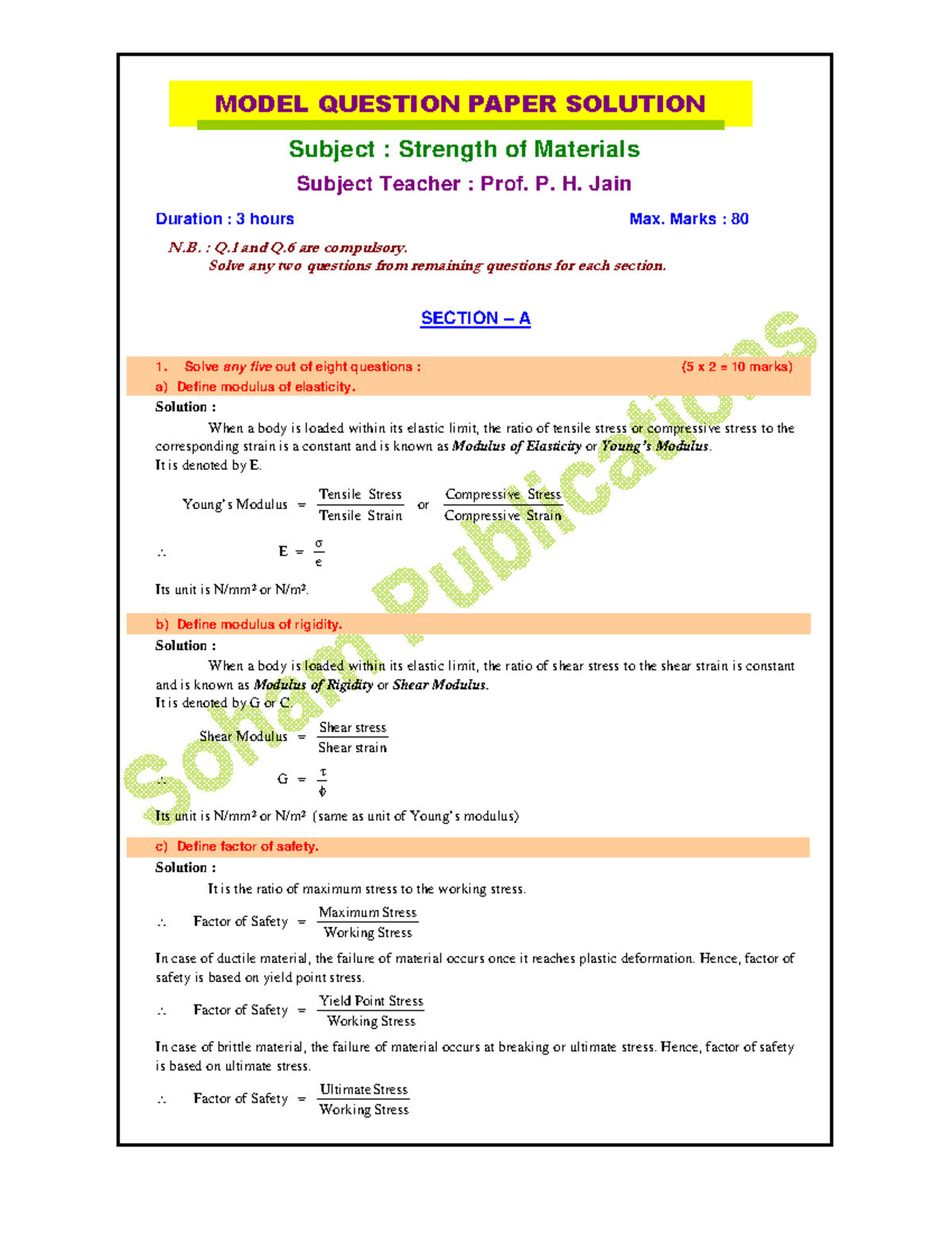 SOM - Strength of Materials − P. H. Jain Model Question Paper Solution ...