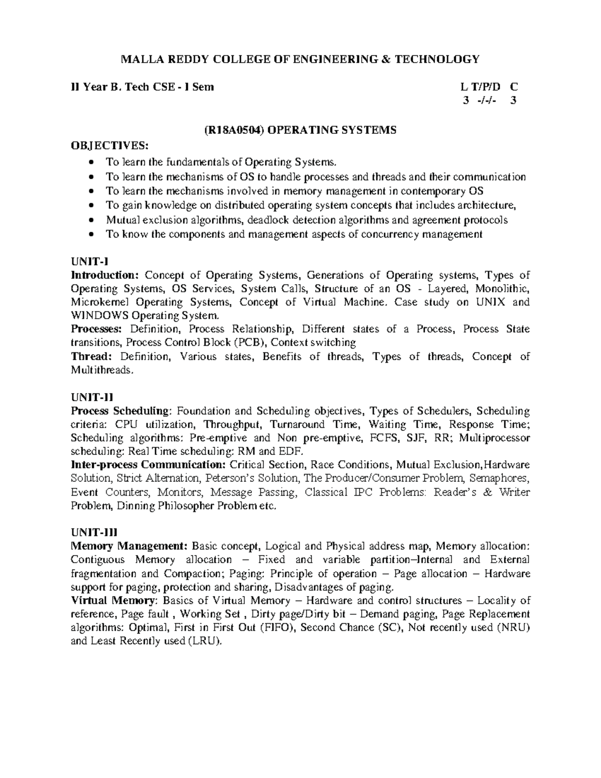 Operating Systems Notes R 1 8 removed - MALLA REDDY COLLEGE OF ...