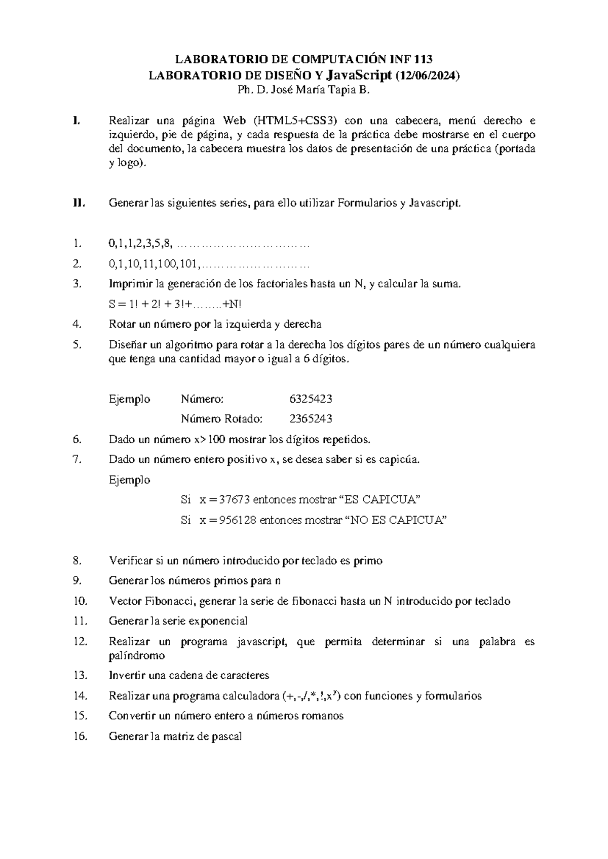Practica Java Script 1 24 - LABORATORIO DE COMPUTACIÓN INF 113 LABORATORIO DE DISEÑO Y ...