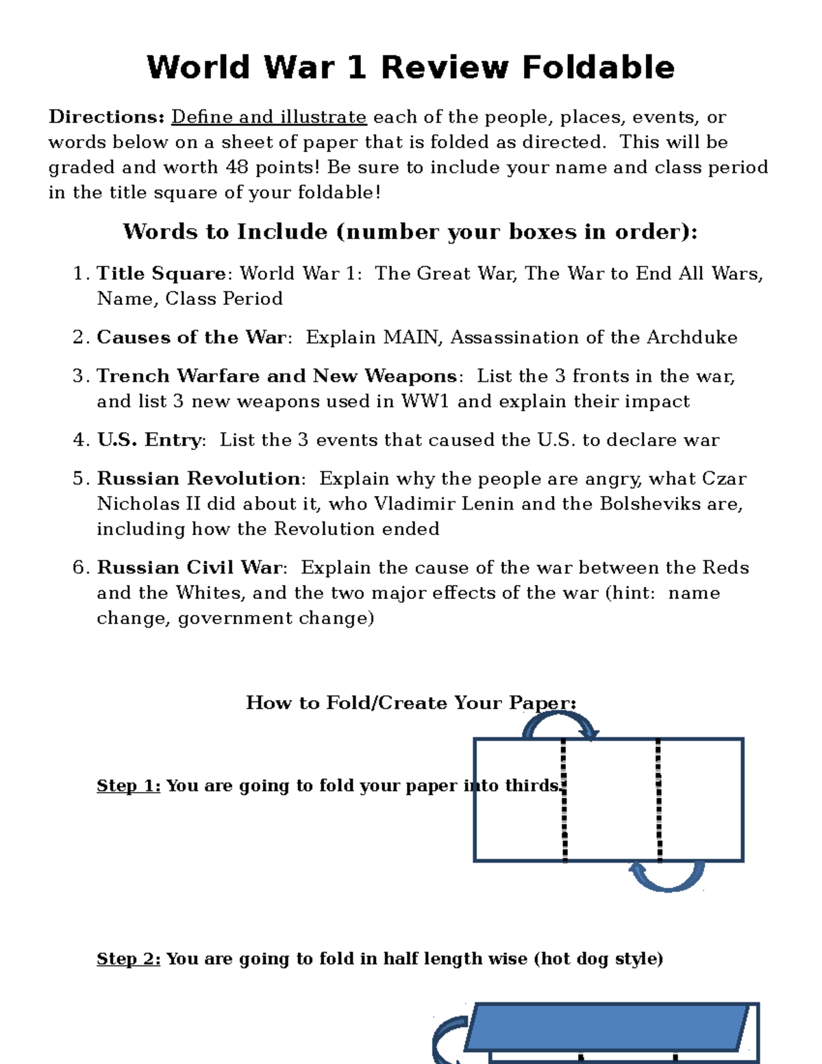 World war 1 foldable review - EDUC 334 - Studocu