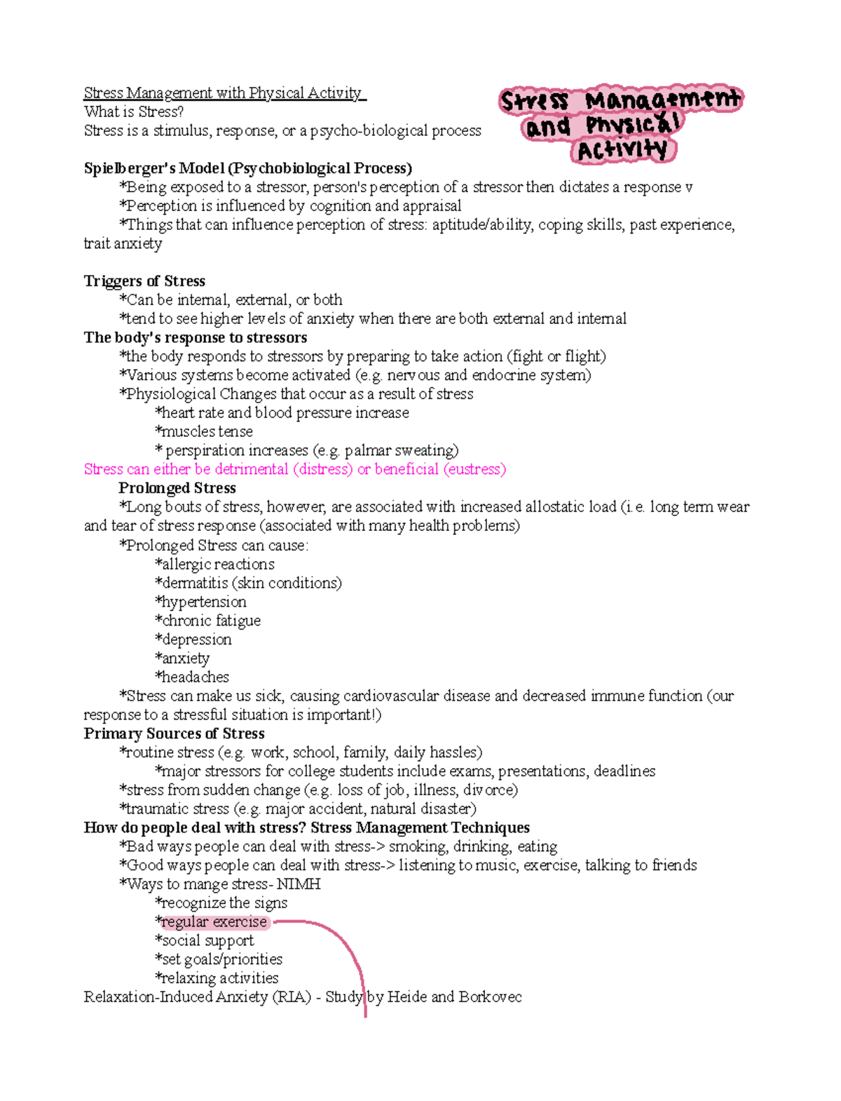 3-22 Lecture Stress Management with Physical Activity - Stress ...