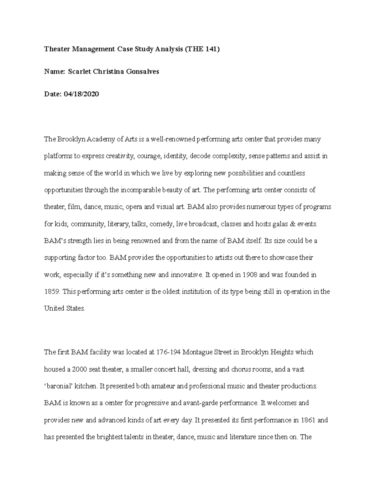 Case Study of Brooklyn Academy of Music - Scarlet Gonsalves - Theater ...