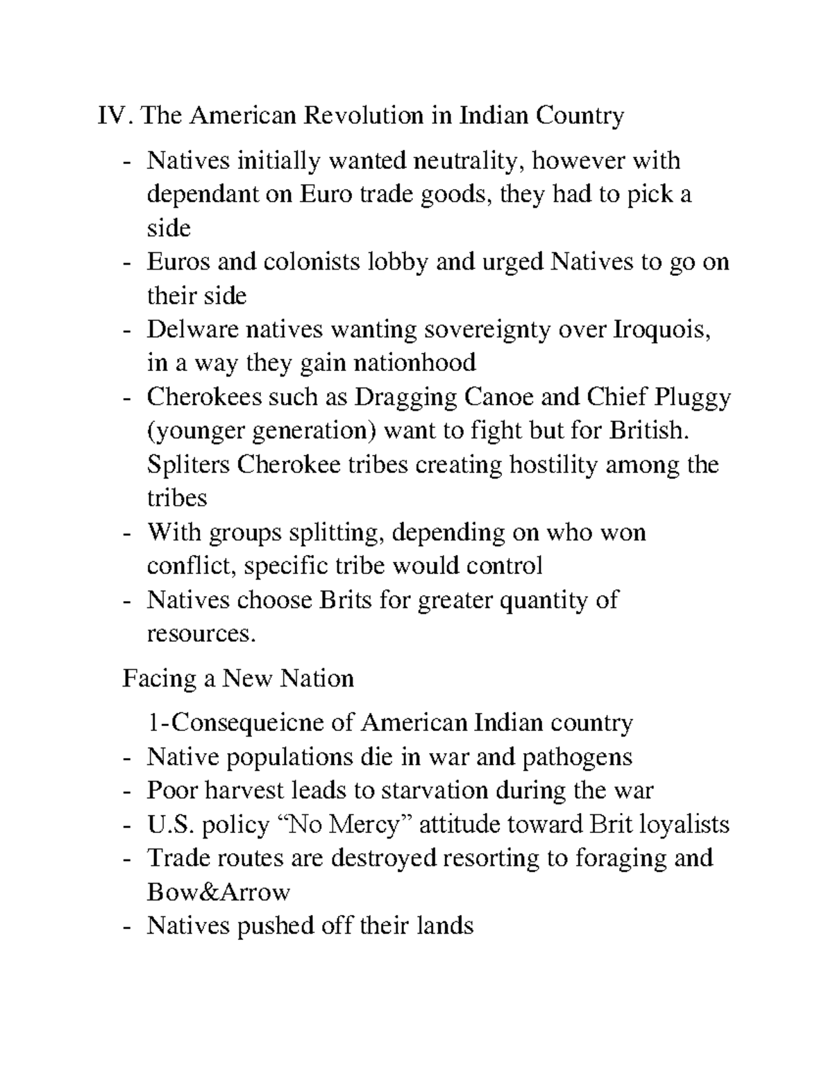 HIST 215 Notes on Ameri. Rev - IV. The American Revolution in Indian ...