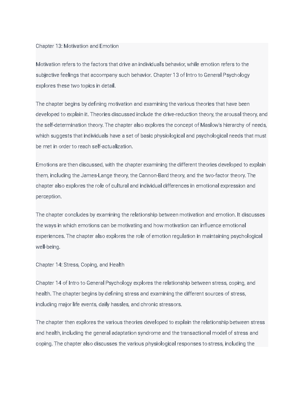 Intro to General Psychology (10) - Chapter 13: Motivation and Emotion ...