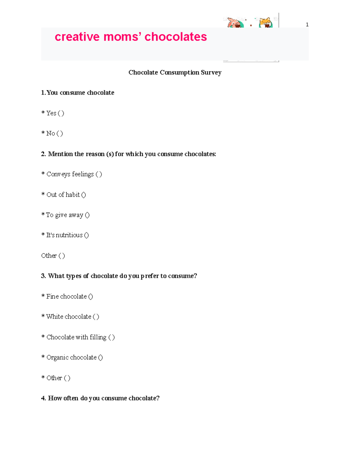 Chocolate Consumption Survey - creative moms’ chocolates Chocolate ...
