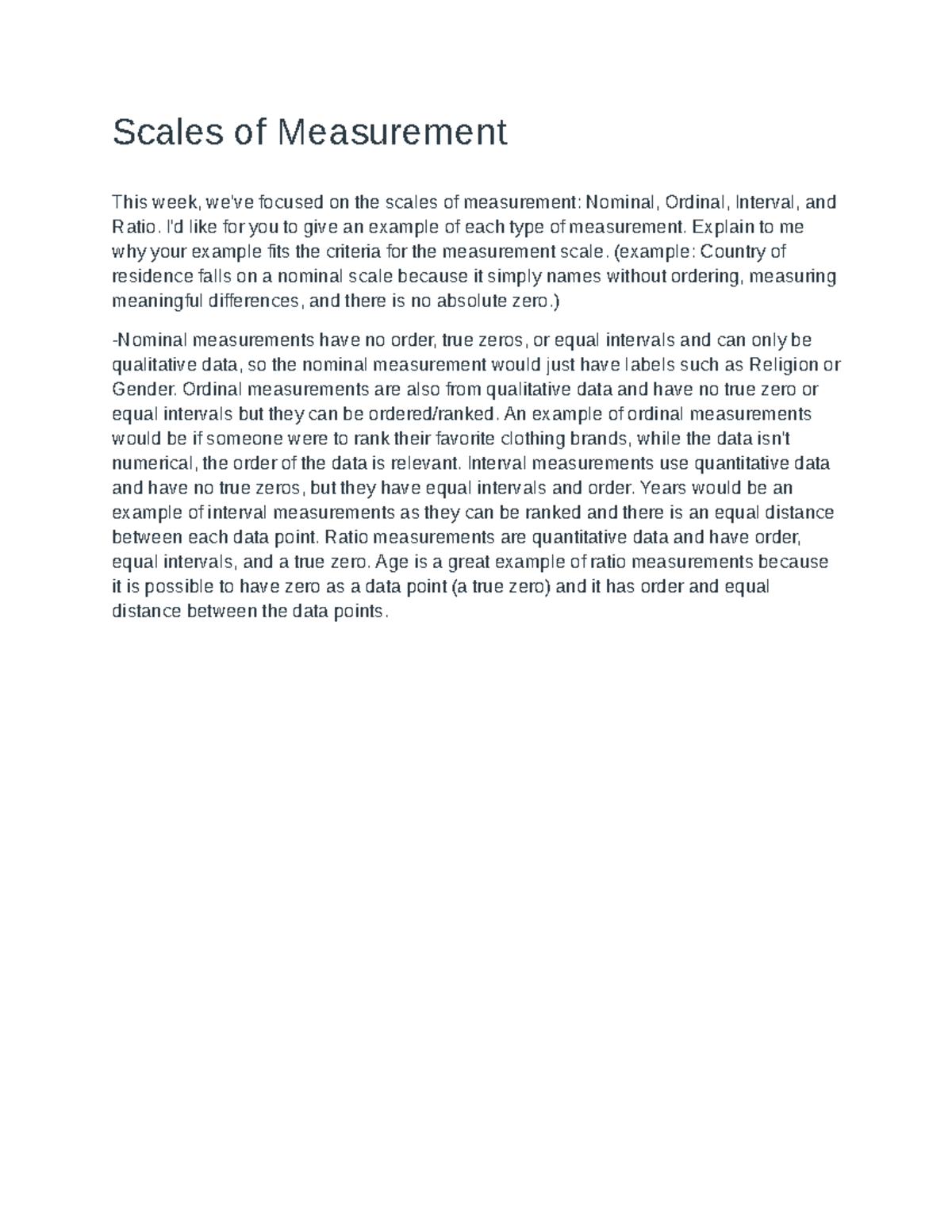 Surv. of Analytical Techniques-Scales of Measurement - Google Docs - Scales of Measurement 1 ...