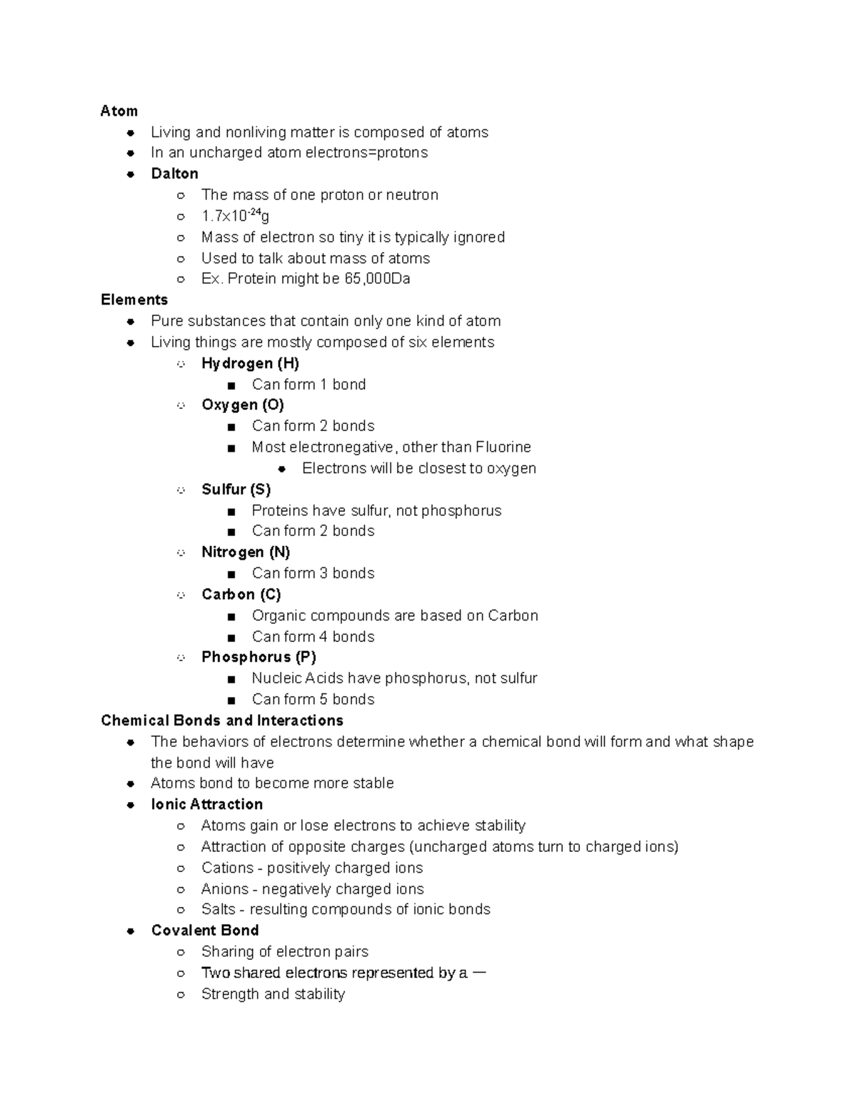 Copy of AP Bio Chapter 2+3 Study Guide - Atom Living and nonliving ...