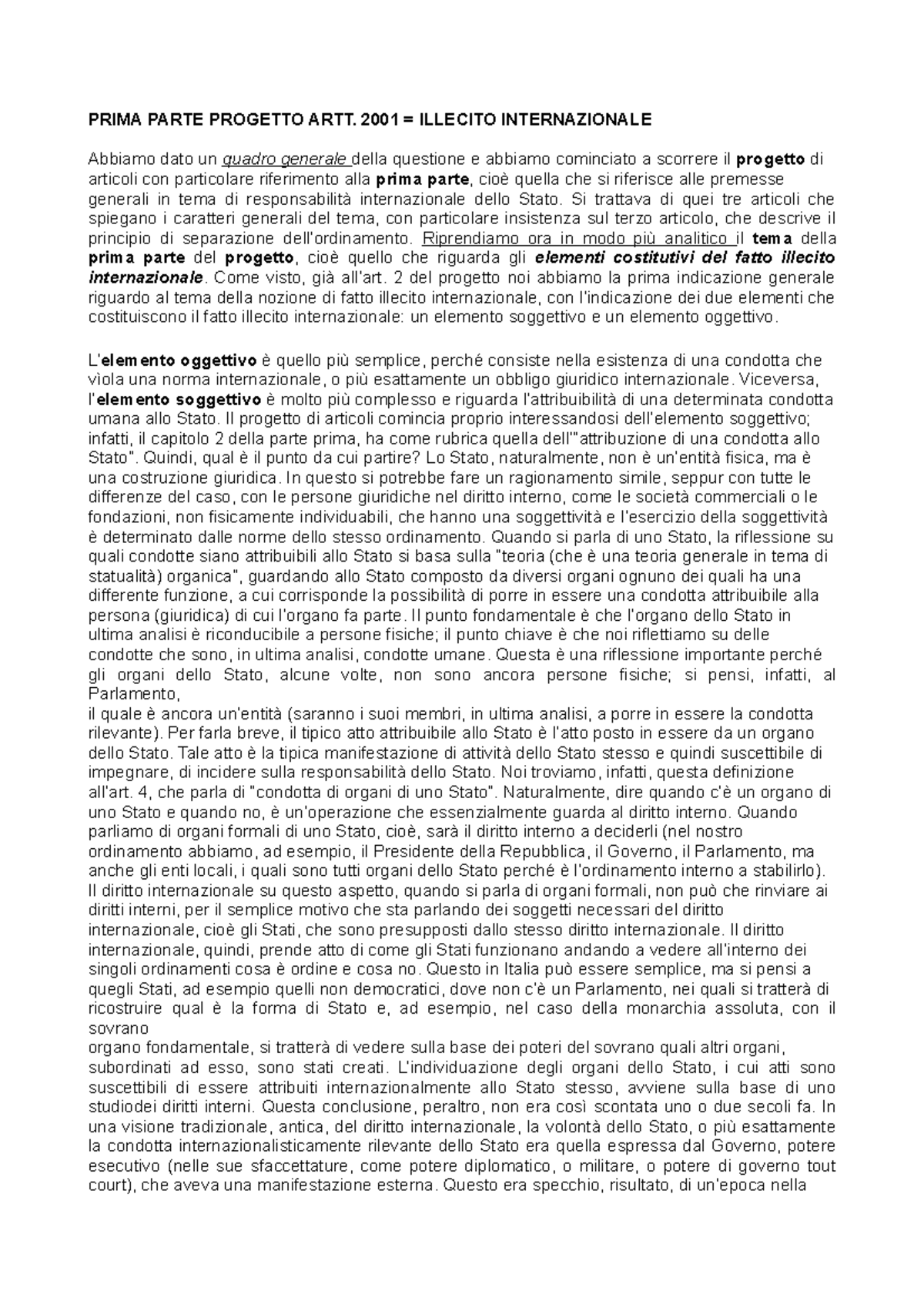 Illecito internazionale - PRIMA PARTE PROGETTO ARTT. 2001 = ILLECITO ...