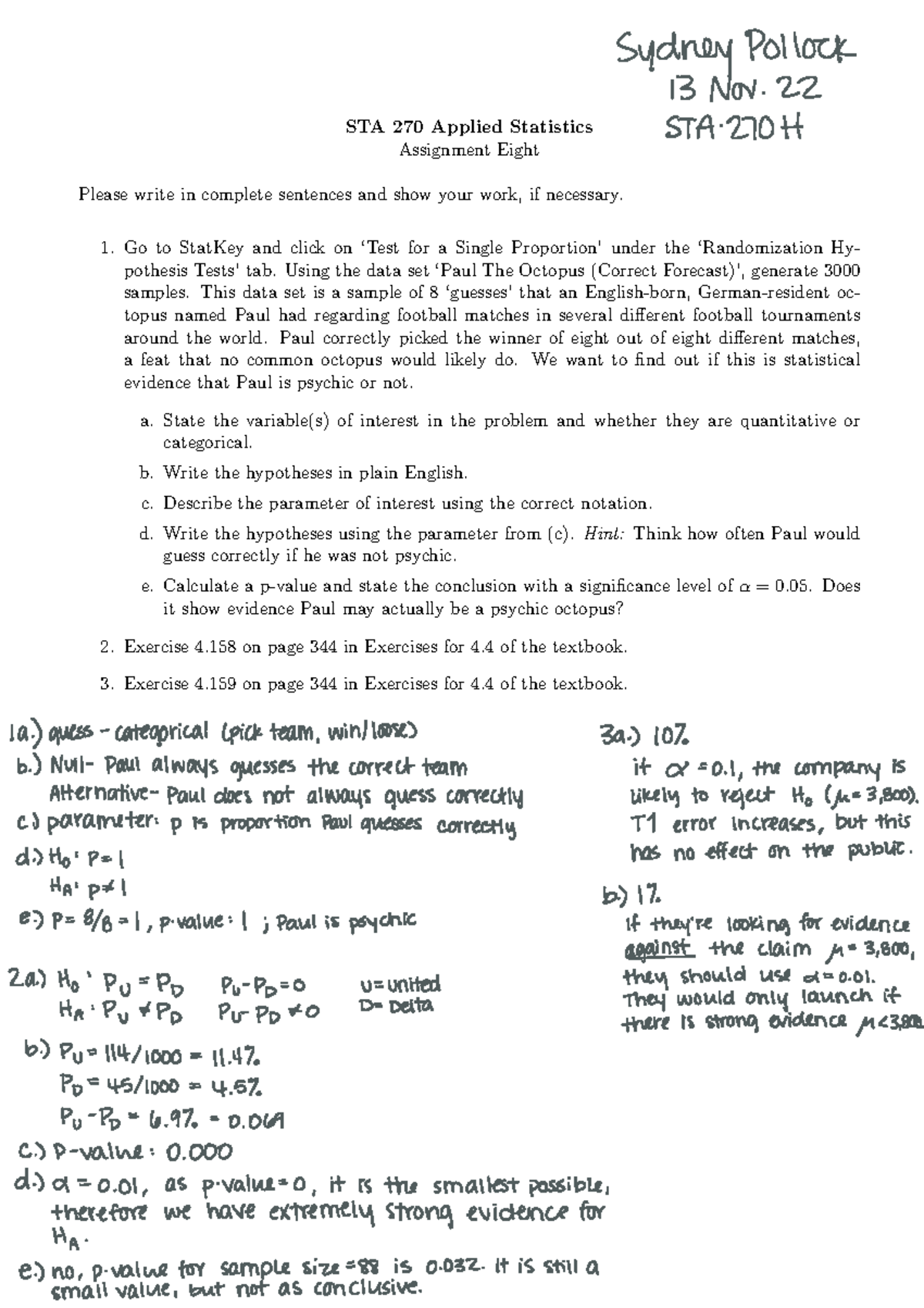 Written HW #8 - Homework assignments. Unique problems, as well as ...