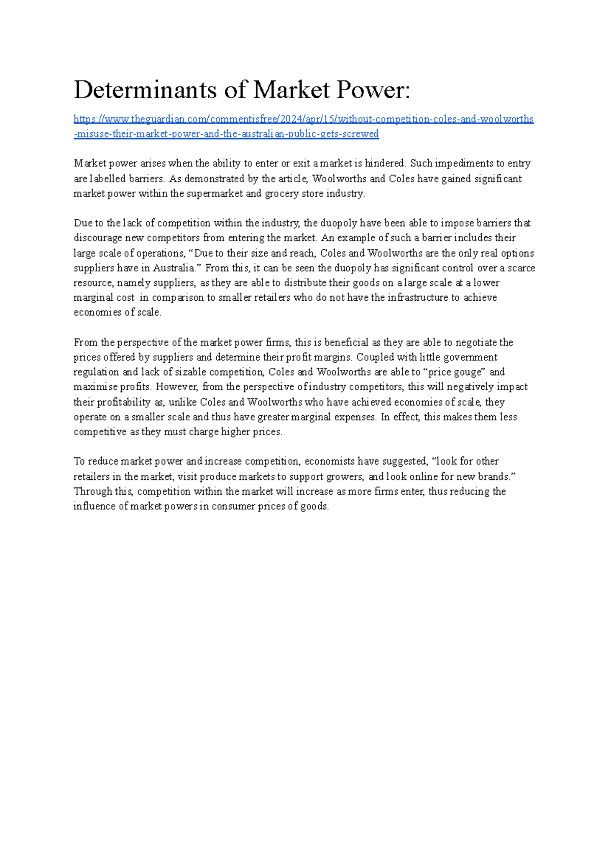 ECON1101 - SAQs - Determinants of Market Power - Determinants of Market ...