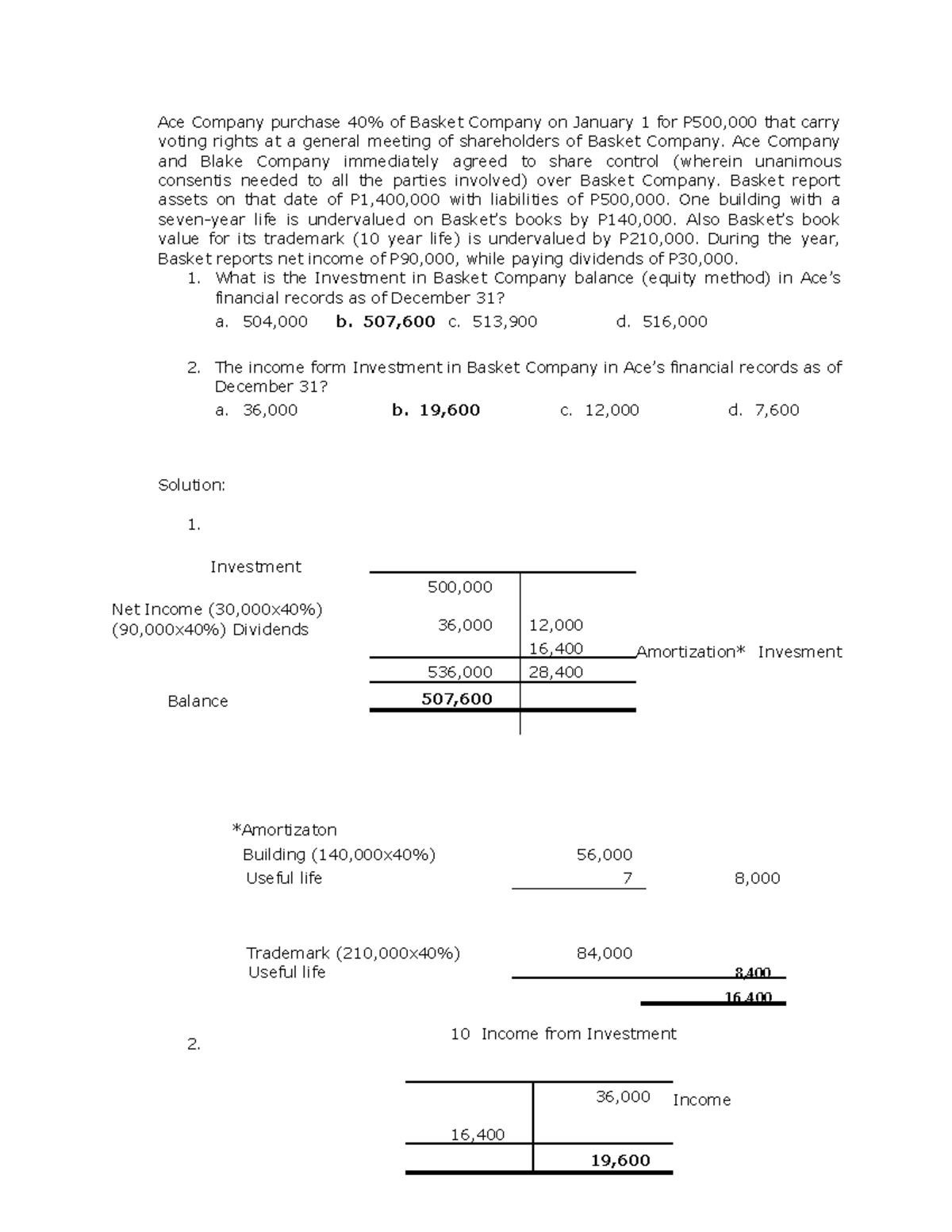 AFST joint arrangement 3 - Ace Company purchase 40% of Basket Company ...
