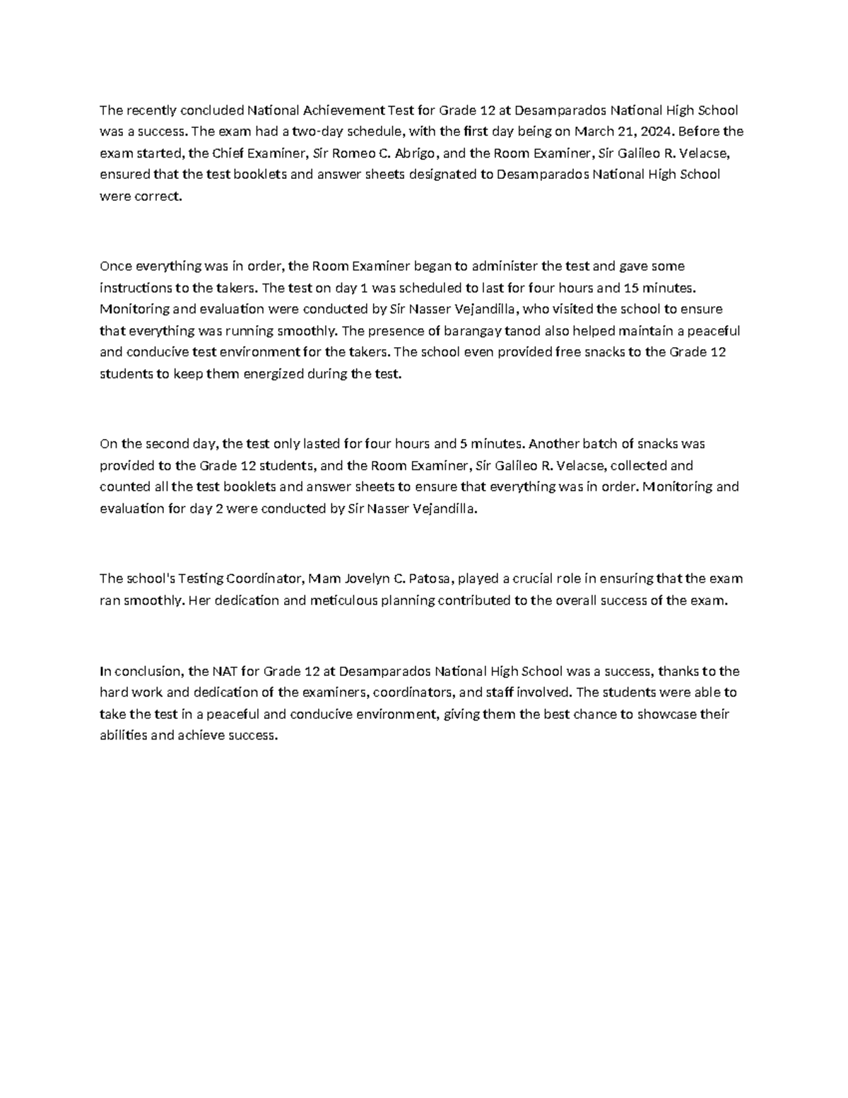 Nat narrative - The recently concluded National Achievement Test for ...