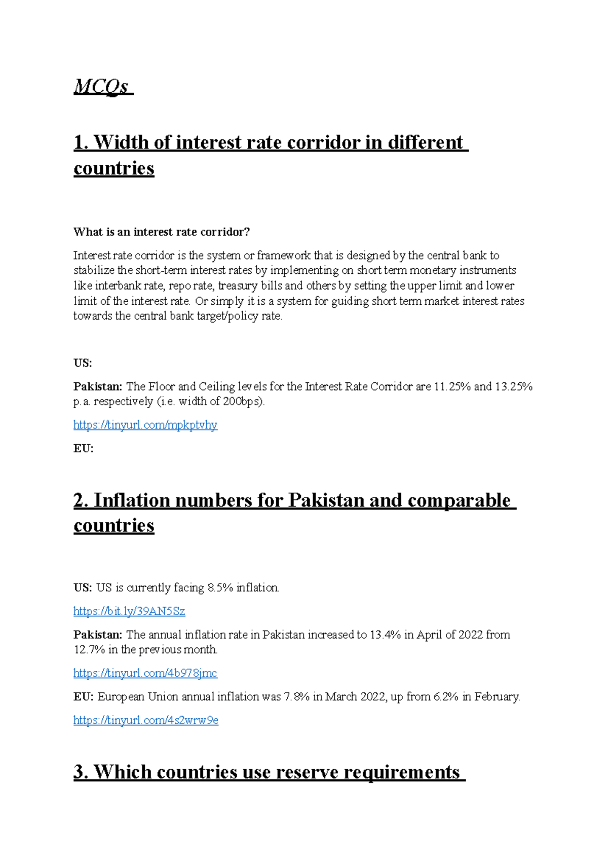 FIM MCQs - extra information - MCQs 1. Width of interest rate corridor ...