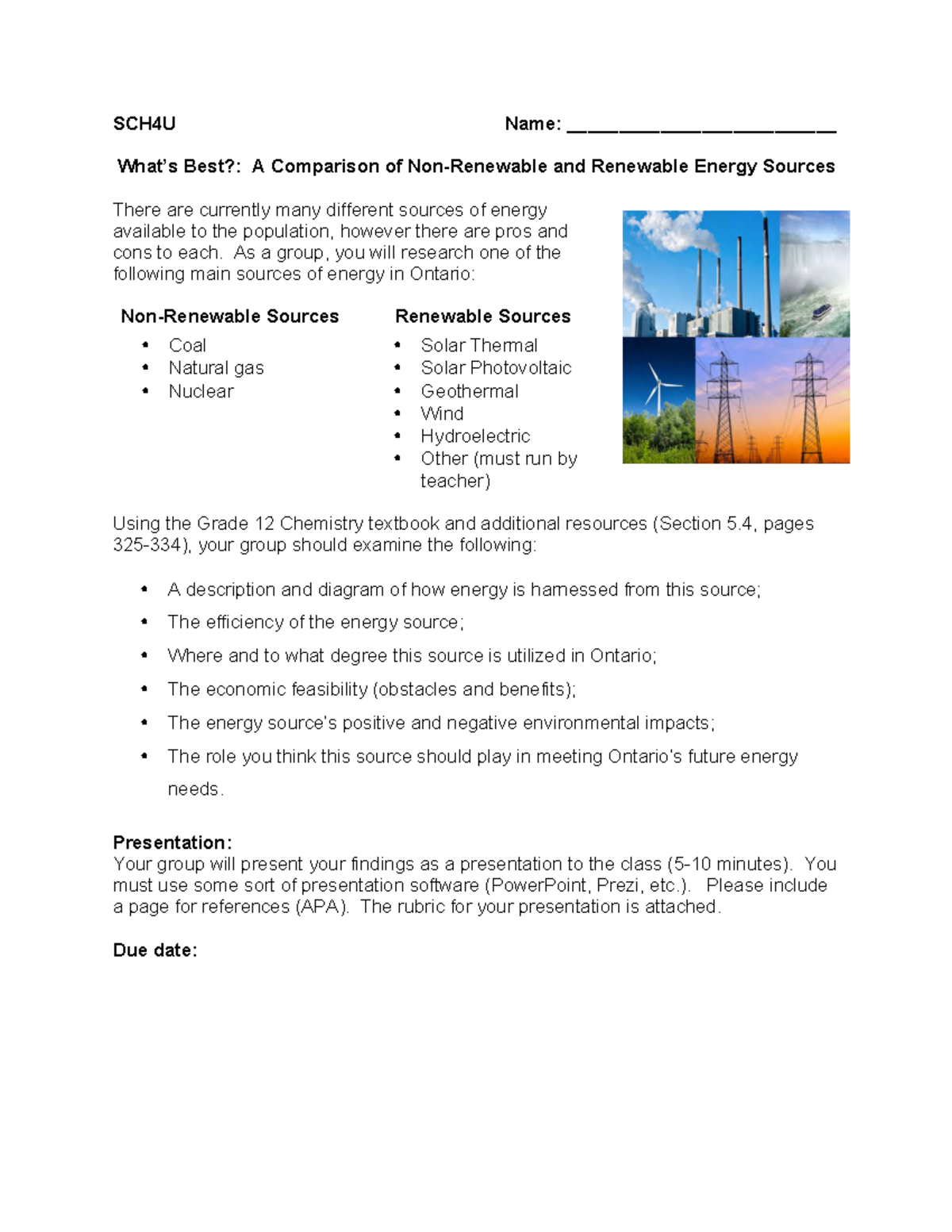 Energy Sources Project - SCH4U Name: __________________________ What’s ...