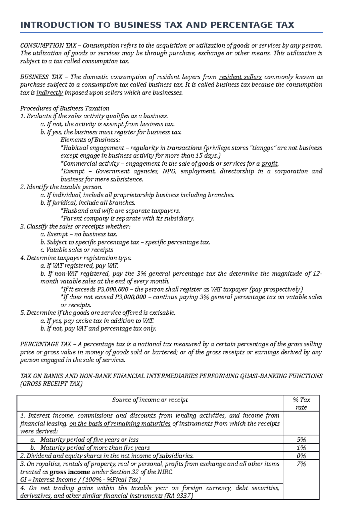 Introduction to Business Tax and Percentage Tax - INTRODUCTION TO ...