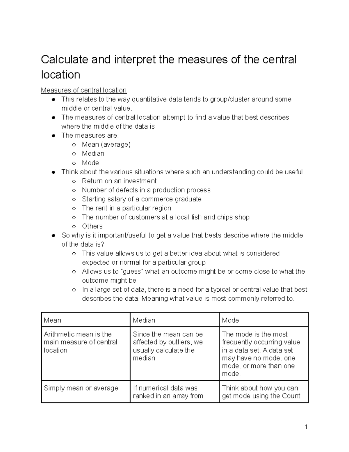 Week 10 Measures of central locations, measures of dipersion and normal ...