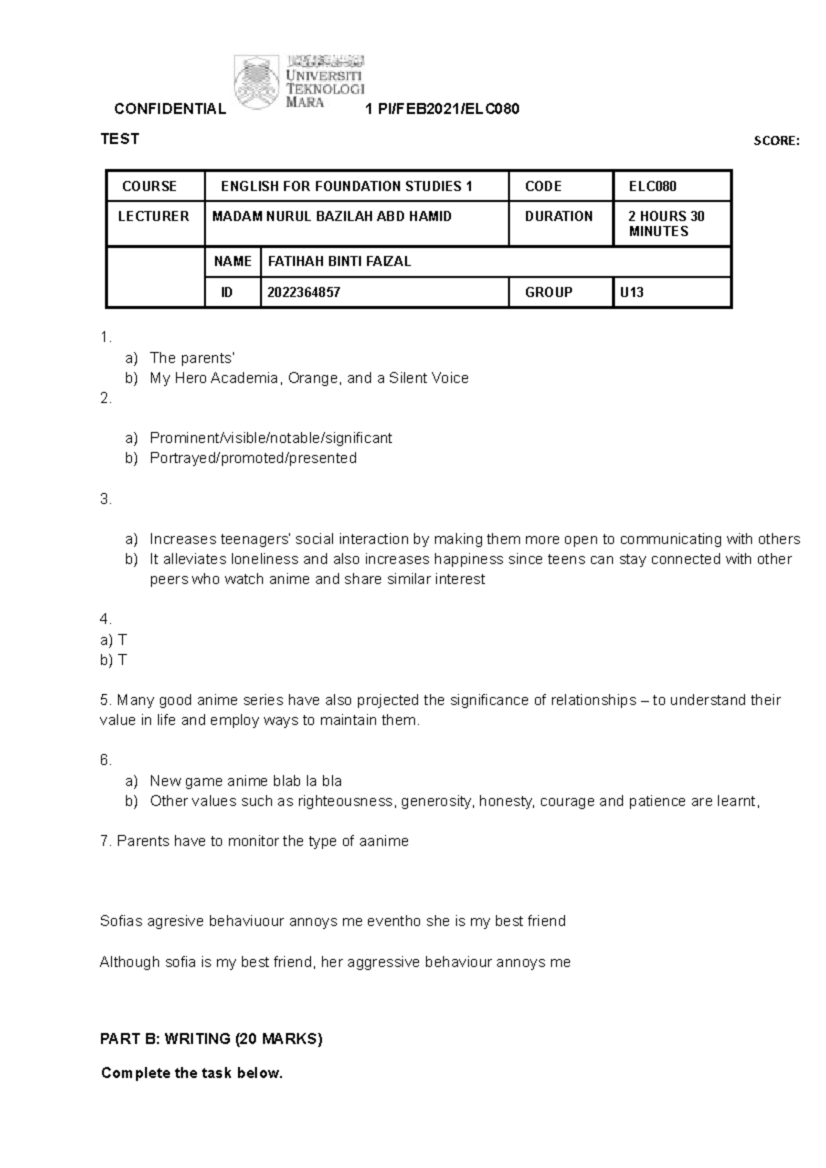 ELC080 FEB 2021 Midterm TEST - Question Paper - CONFIDENTIAL 1 PI ...