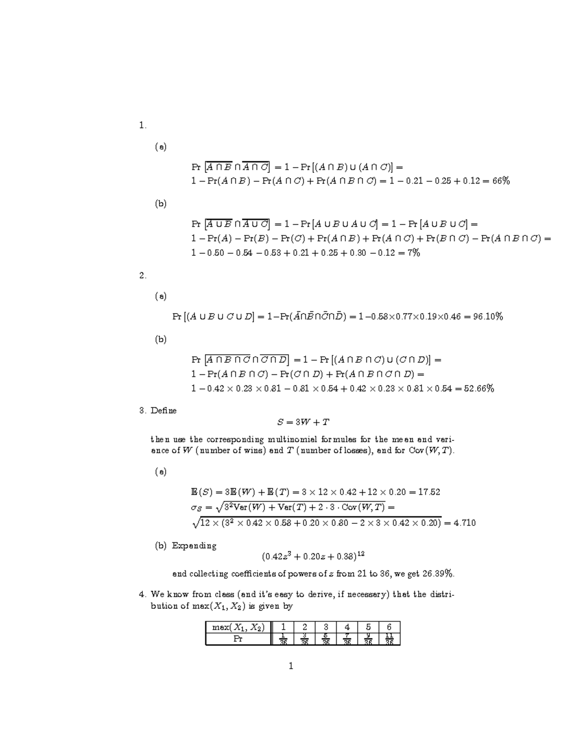 Probability Exam 2012, questions and answers - 1. (a) Pr A B A C 1 Pr B ...