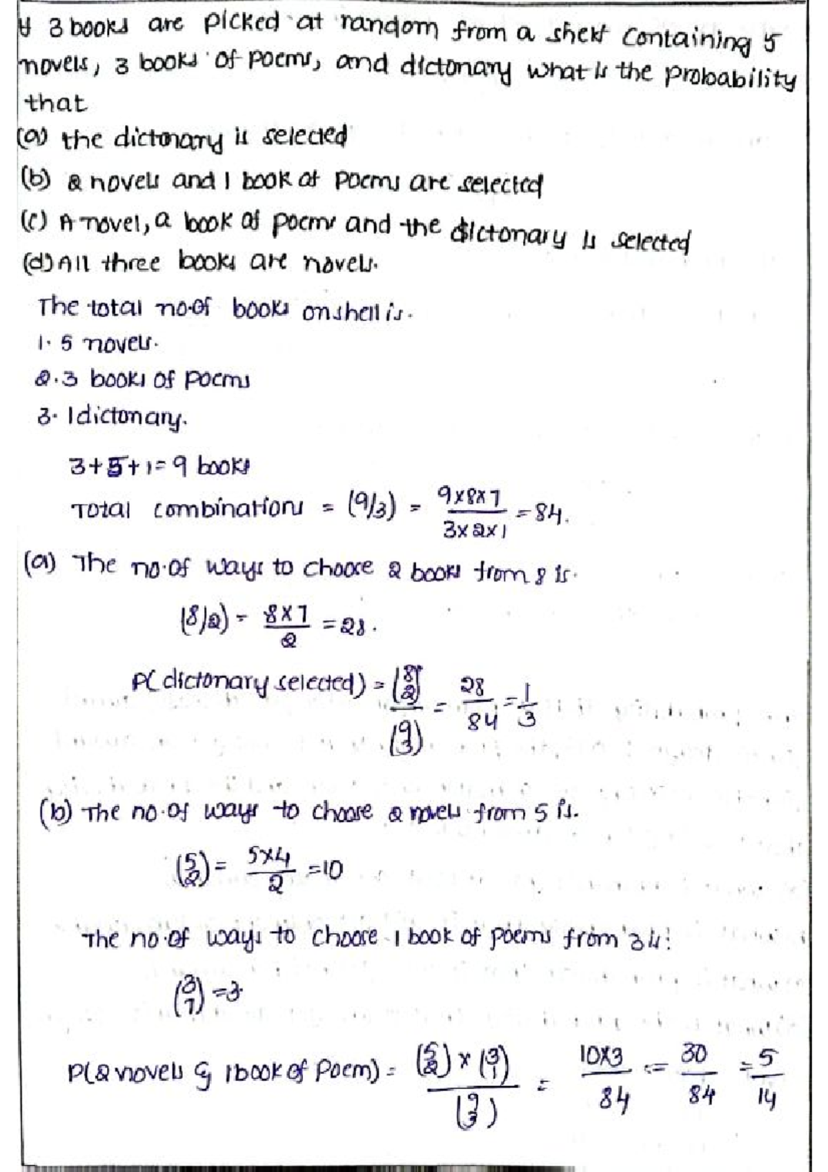 RVSP TUTORIAL CO1 AND CO2 - U 3 books are picked at random from a shekt containing 5 novels, 3 ...