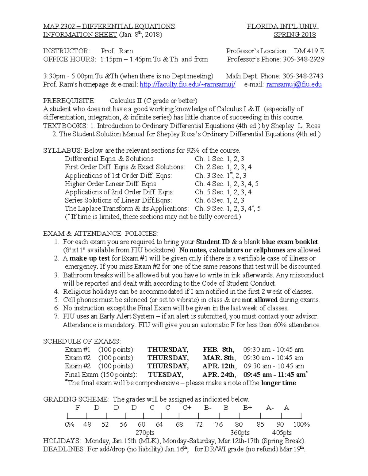 MAP 2302 SYL - MAP 2302 DIFFERENTIAL EQUATIONS INFORMATION SHEET (Jan ...