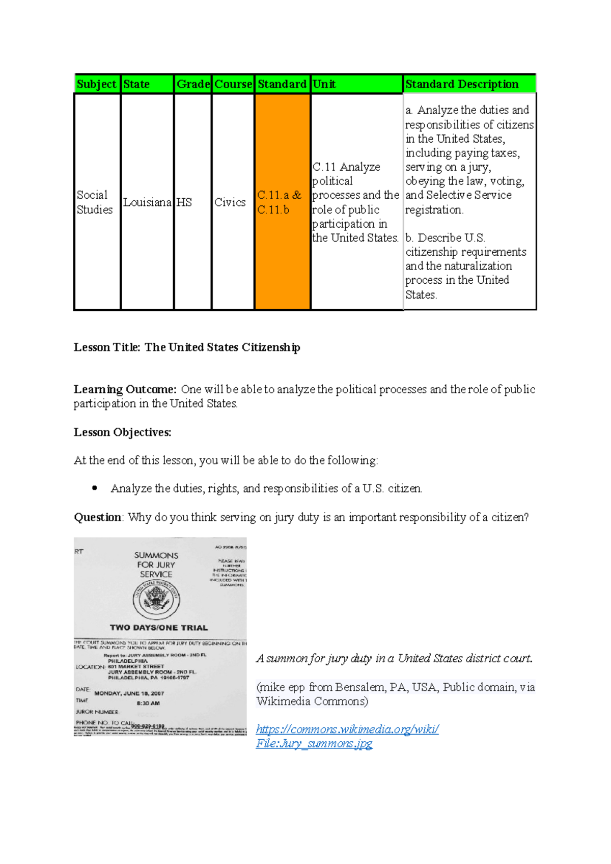 Social Studies - Louisiana - Civics - Grade HS - C.11.a & C.11.b - Submission 1 - approved - Studocu
