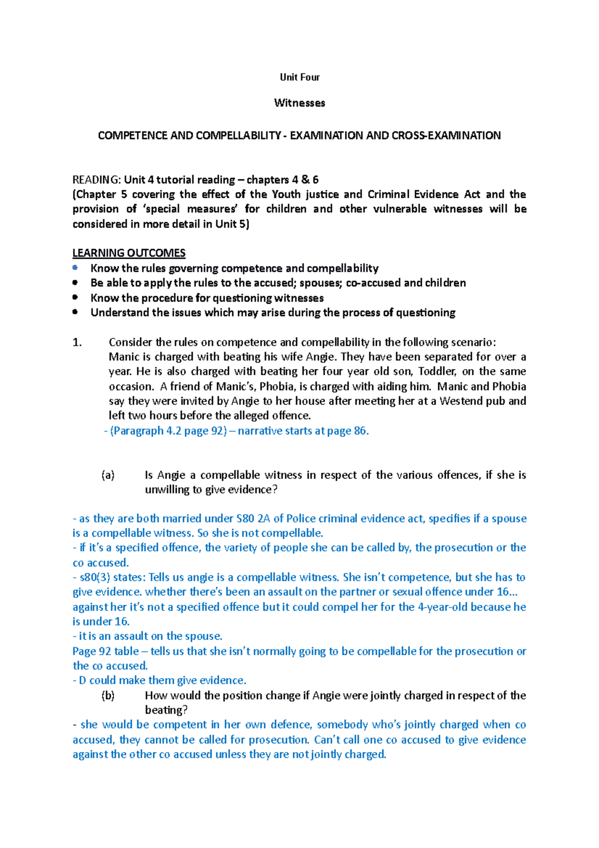 Tutorial 4 - Unit Four Witnesses COMPETENCE AND COMPELLABILITY ...