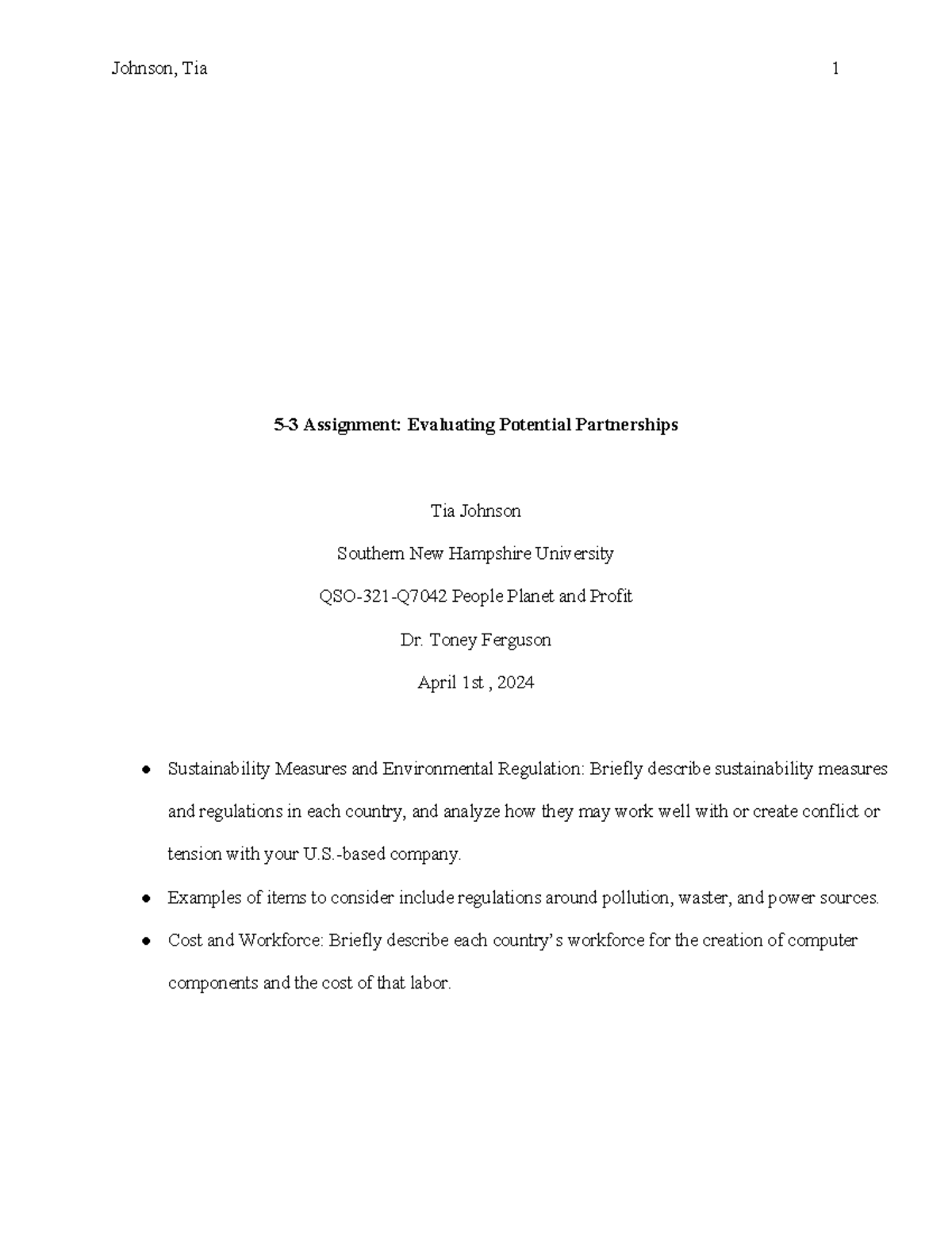 QSO 321 Module 5-3 Assignment - 5-3 Assignment: Evaluating Potential ...