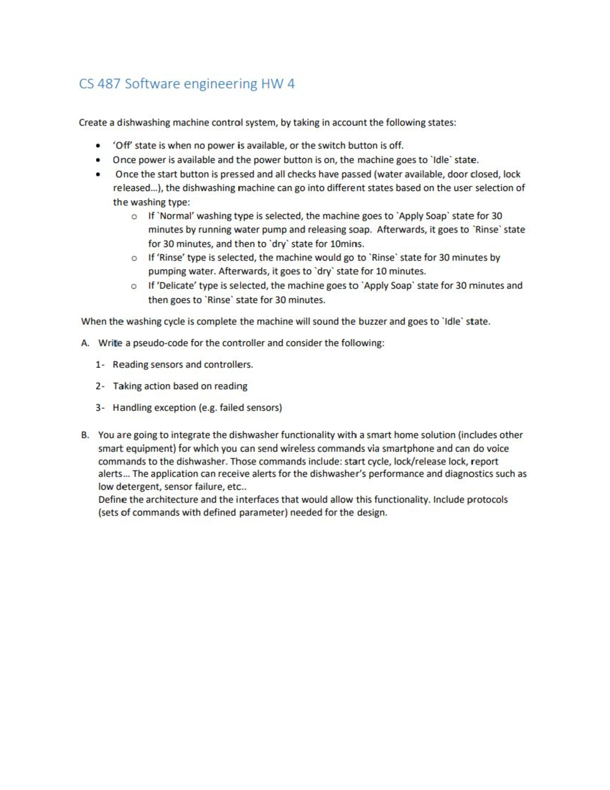 CS487 HW4 - Homework Assignment 4 - Won Lee CS487 HW Dishwashing machine control system Pseudo ...