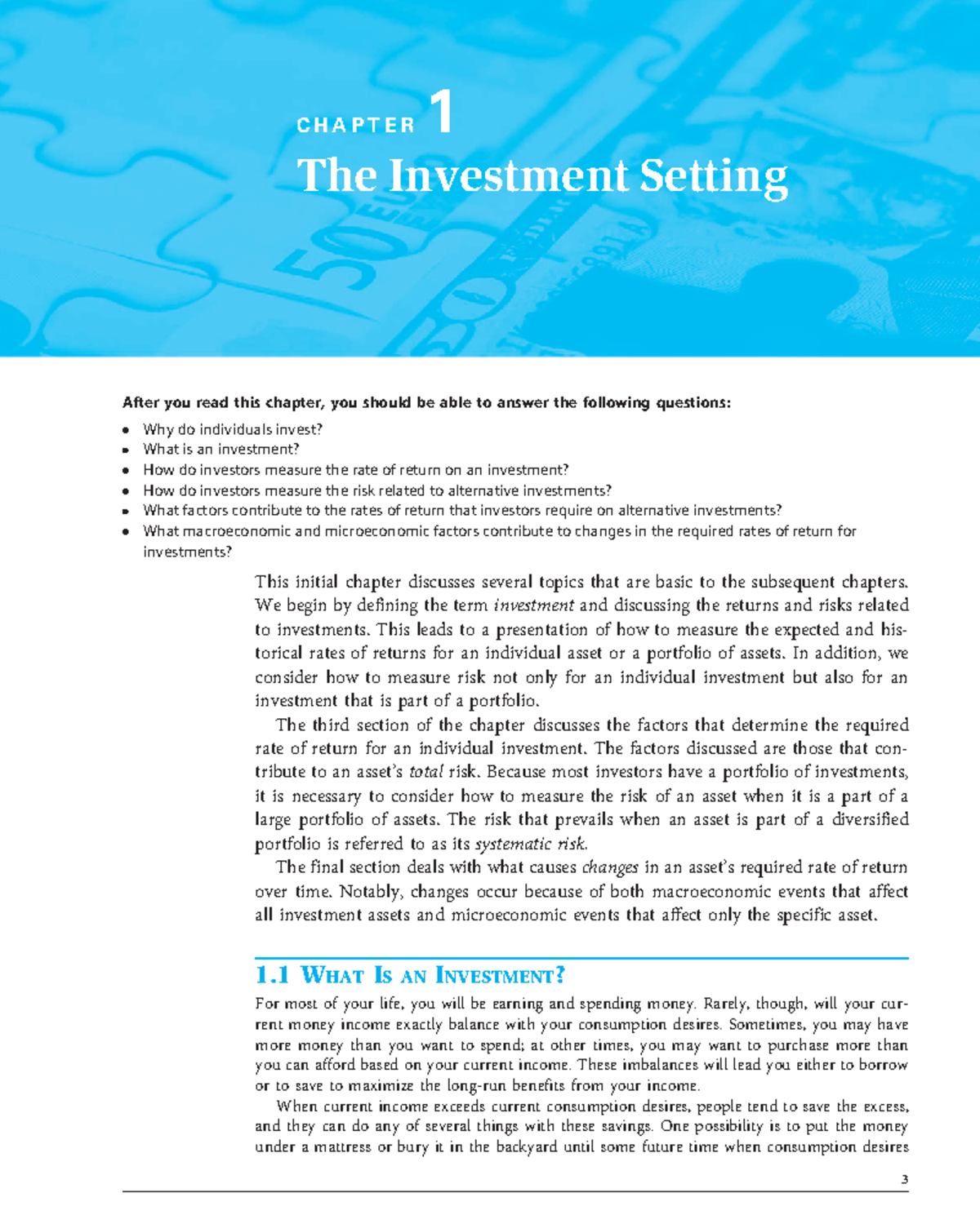 Chapter 1 - ch1 - C H A P T E R 1 The Investment Setting After you read this chapter, you should ...