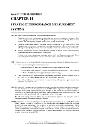 Week 4 Tutorial Solutions - Week 4 TUTORIAL SOLUTIONS CHAPTER 17 SUSTAINABILITY AND MANAGEMENT ...