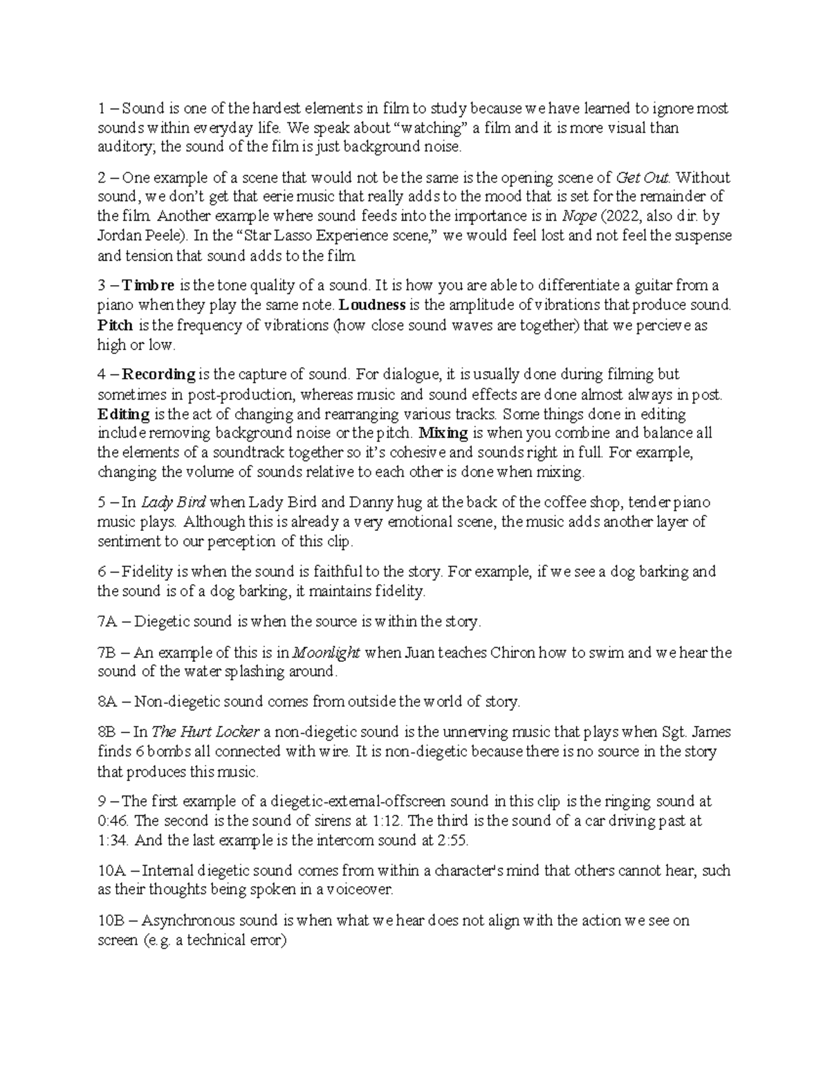 Film ch 7 - notes to film textbook - 1 – Sound is one of the hardest ...