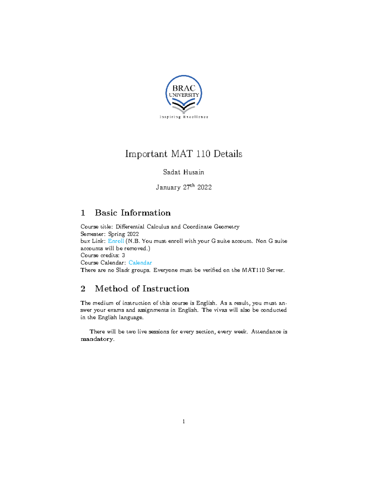MAT 110 spring 2022 General Stuff - Important MAT 110 Details Sadat ...