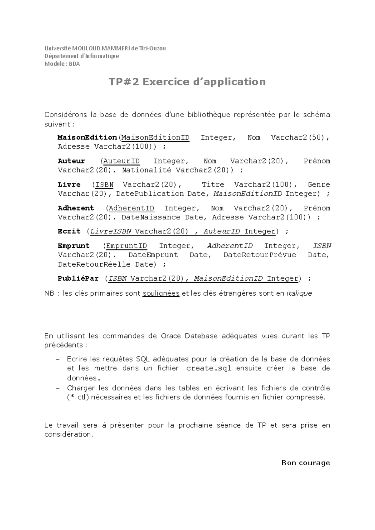 TP2 Chargement Exercice - Université MOULOUD MAMMERI de Tizi-Ouzou Département d’Informatique ...