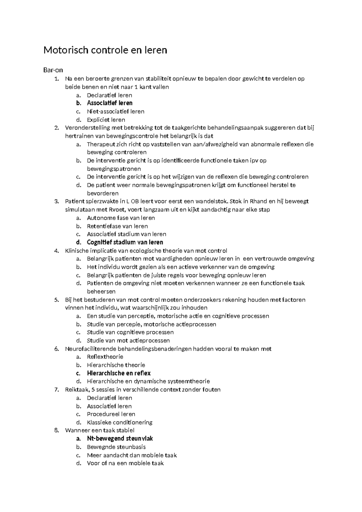 Motorisch controle en leren - Motorisch controle en leren Bar-on 1. Na ...