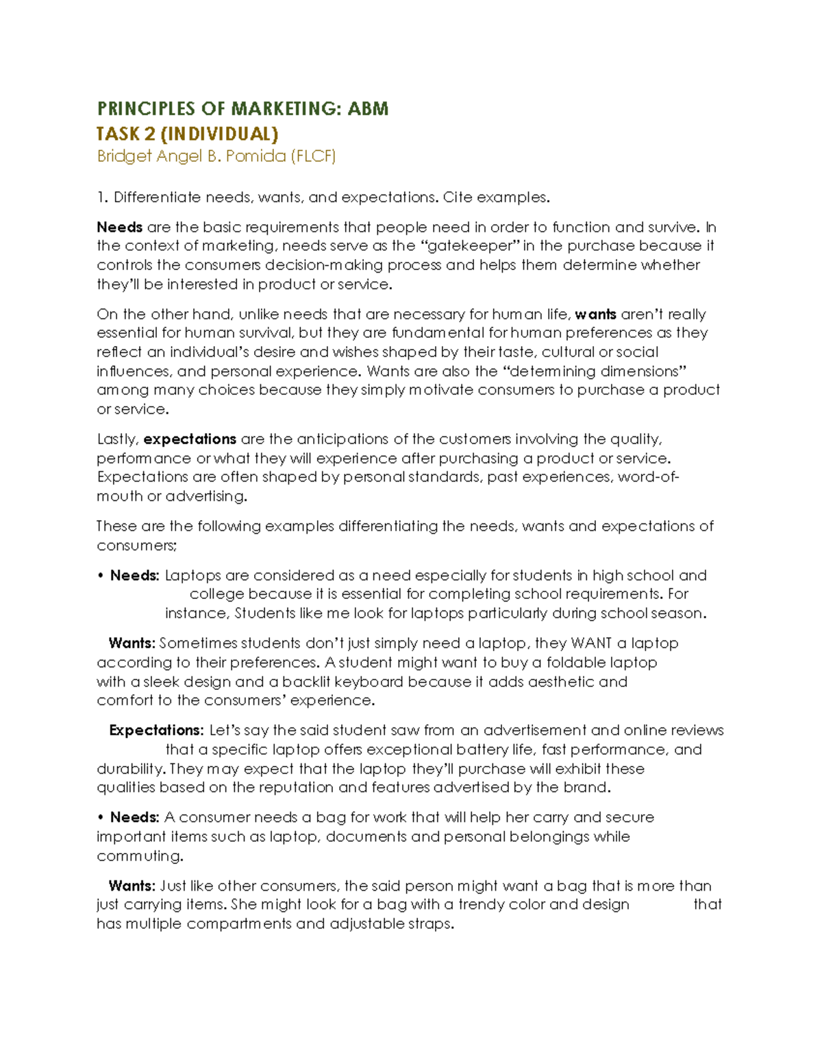 Principles OF Marketing ABM TASK 2 - PRINCIPLES OF MARKETING: ABM TASK ...