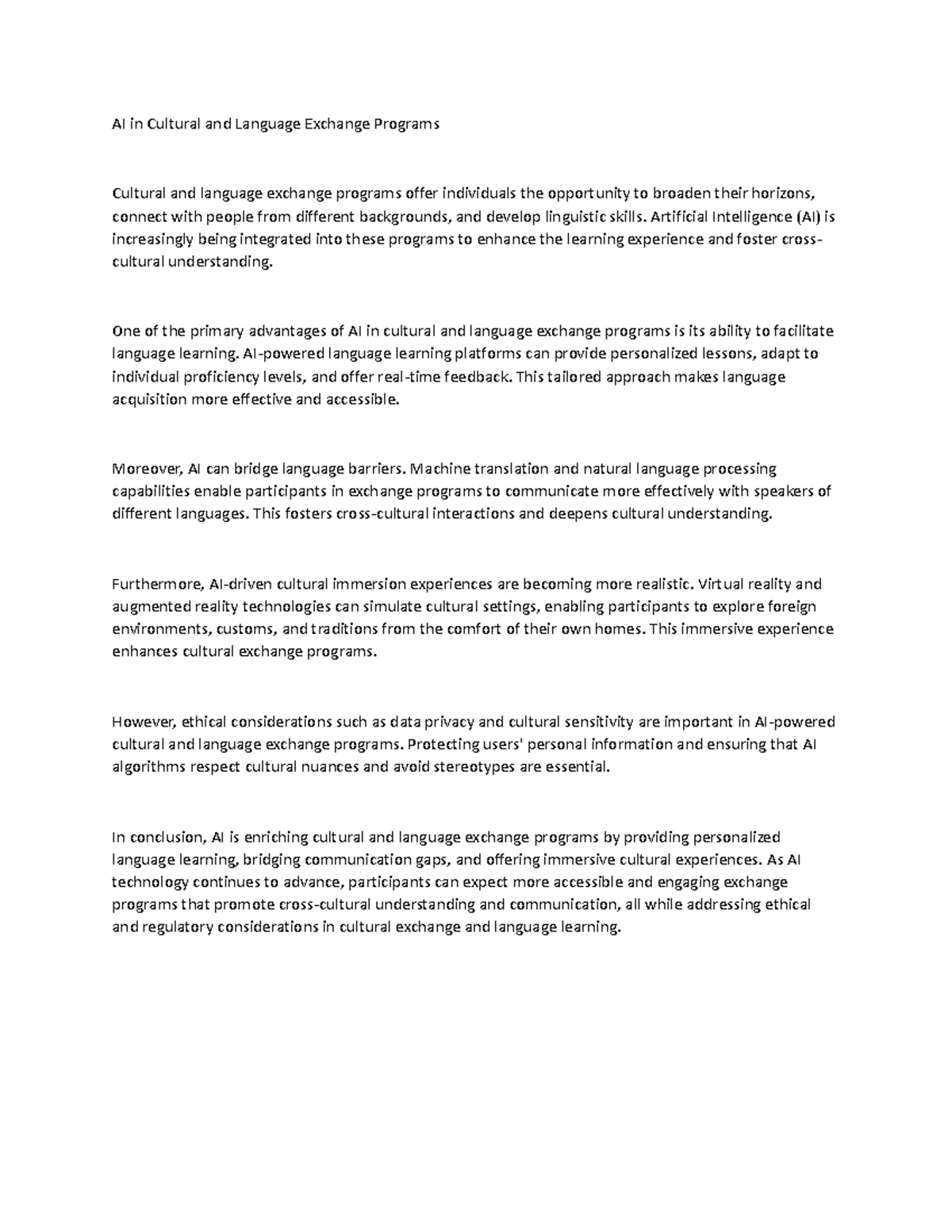 AI in Cultural and Language Exchange Programs - Artificial Intelligence ...