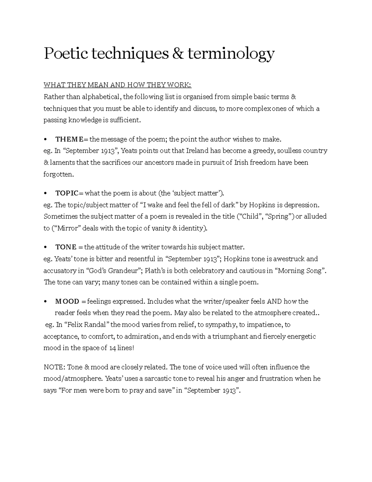 Poetic Techniques Booklet - Poetic techniques & terminology WHAT THEY ...