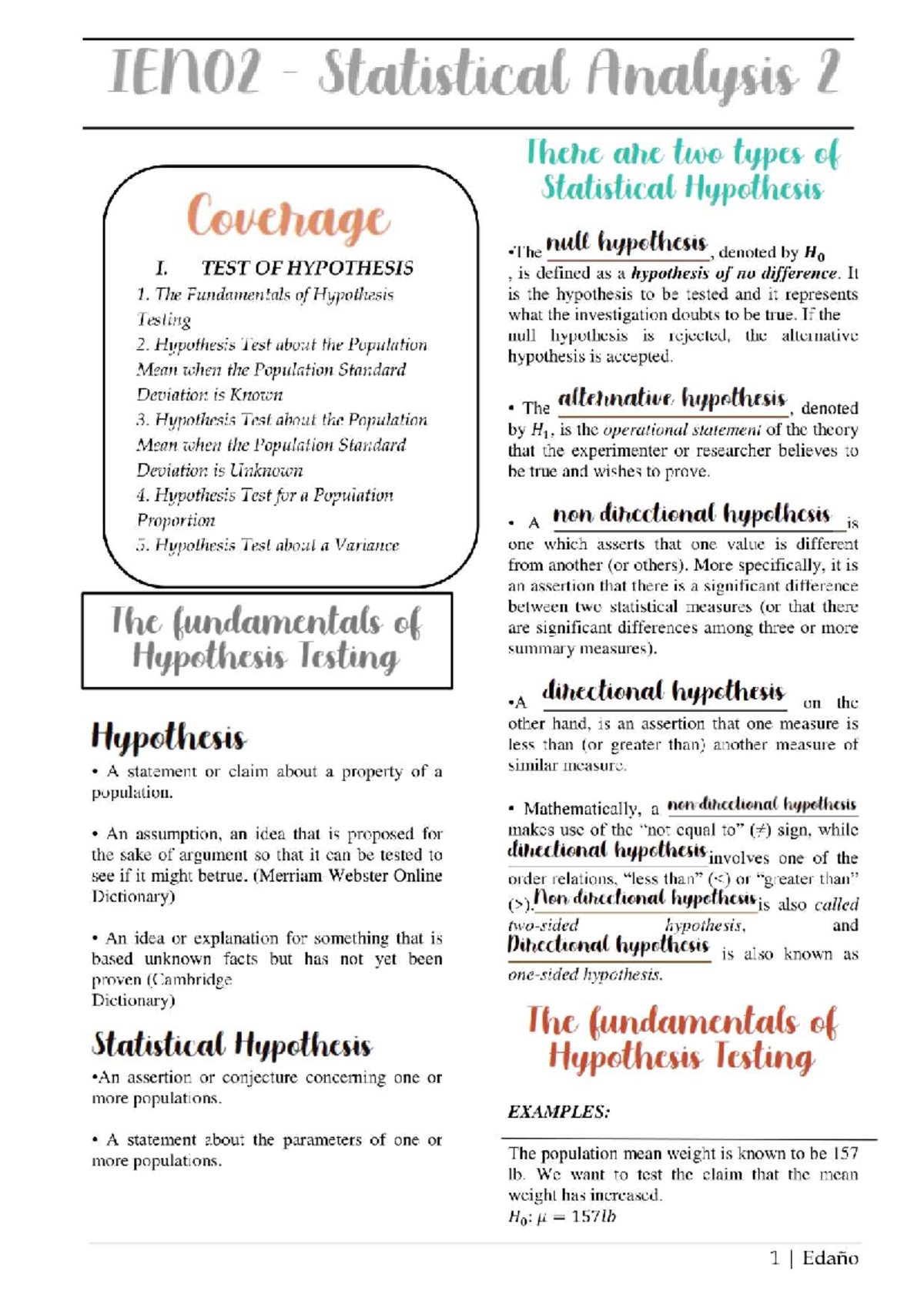 IENO2 Statistical Analysis 1 14 - Bachelor of Science in Industrial ...